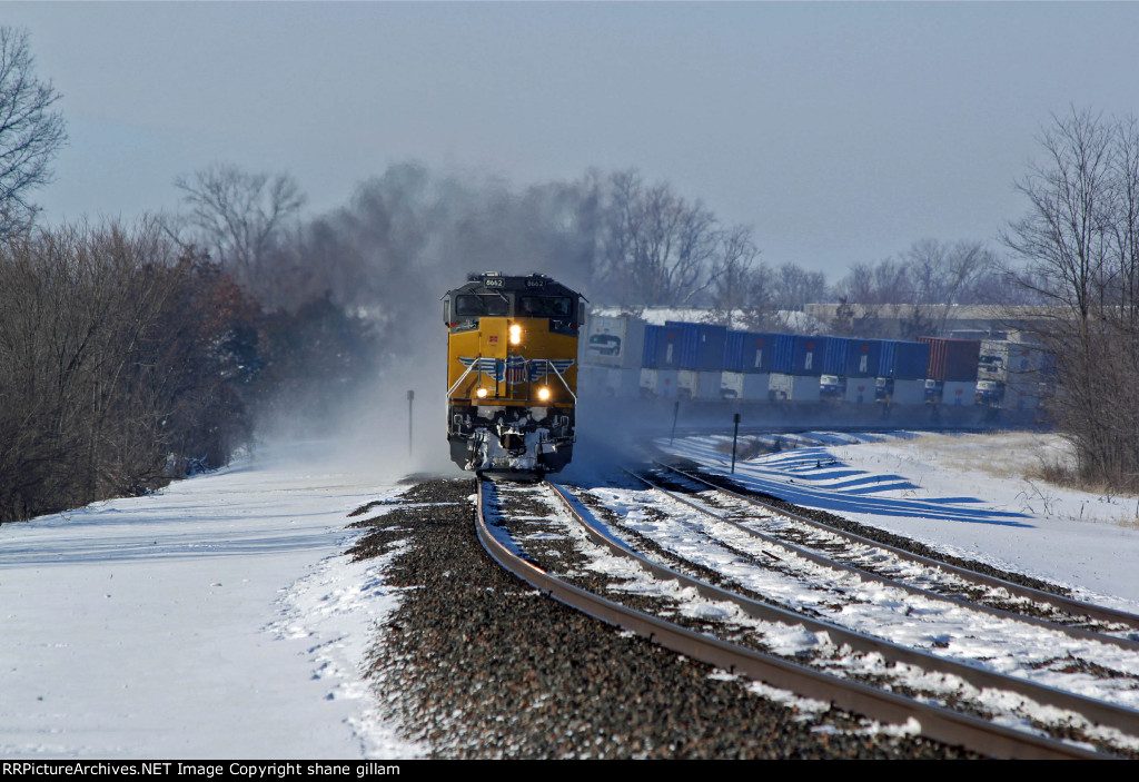 UP 8662 Cranks a Eb stack toward Baring Mo.